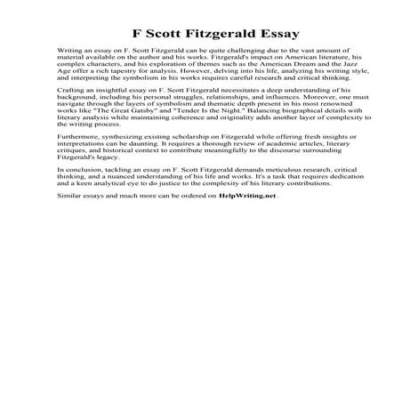 F Scott Fitzgerald Essay | PDF