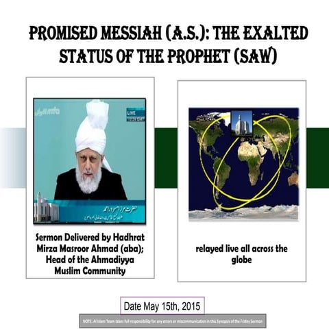Promised Messiah (a.s.): The exalted status of The Prophet (saw) Friday ...