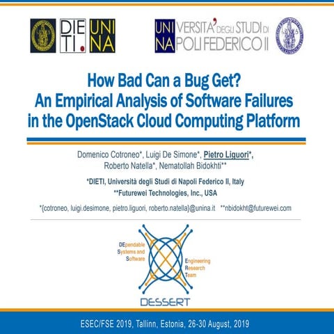 Slide presentation of "How Bad Can a Bug Get? An Empirical Analysis of Software Failures in the ...