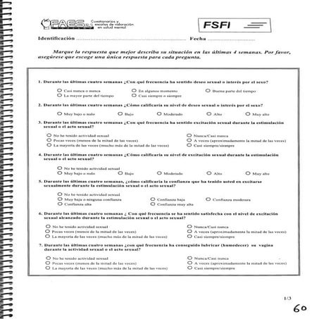 Fsfi funcionamiento sexual femenino | PDF