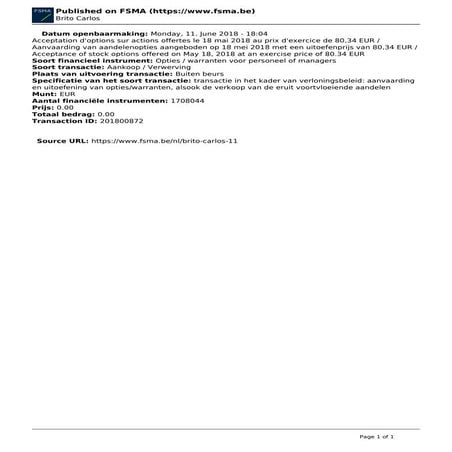 Brito krijgt 1.708.044 opties AB INBEV | PDF