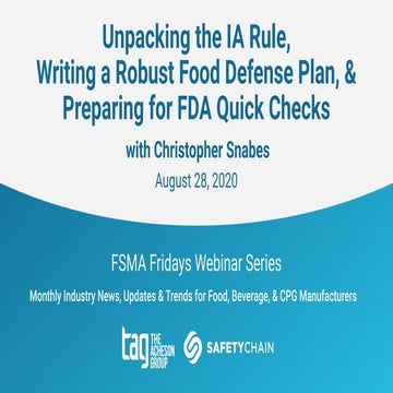 FSMA Friday August 2020: IA Rule, Food Defense Plans & Quick Checks | PDF