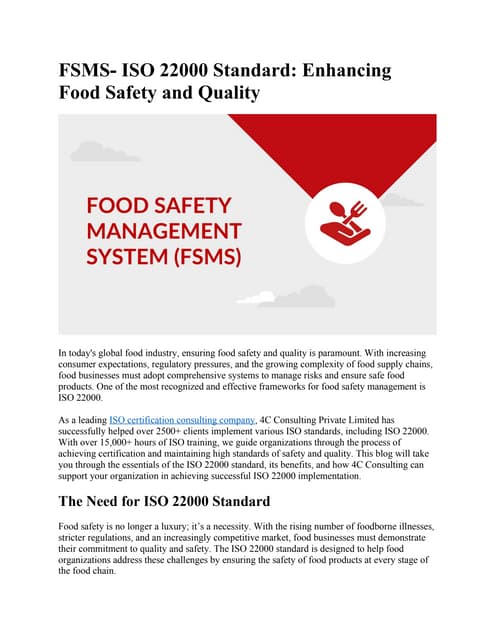 ISO 22000 2018(Food safety Management System) Awareness. | PPT