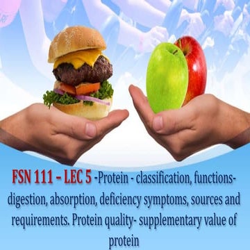 FSN 111-LEC 5 - PROTEIN-CLASSIFICATON, DIGESTION, SOURCES, REQUIREMENTS ...