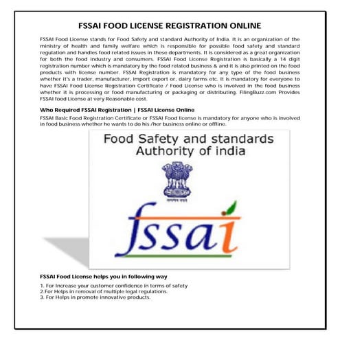 FSSAI FOOD LICENSE REGISTRATION ONLINE | PDF