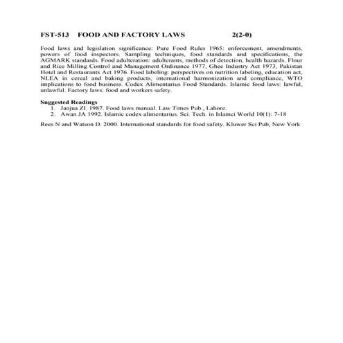 Fst 513 food and factory law | DOCX | Food & Drink