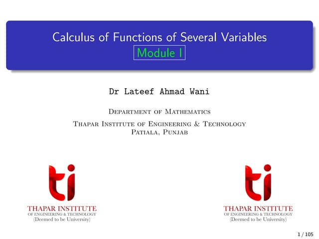 Functions Of Several Variables From Introduction Upto Chain Rule Ppt