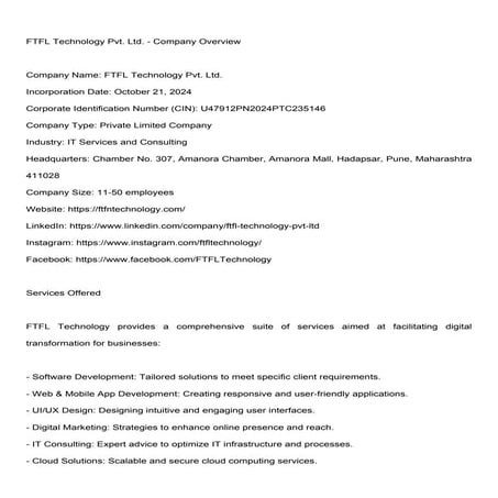 FTFL_Technology pvt limited company in pune | PDF