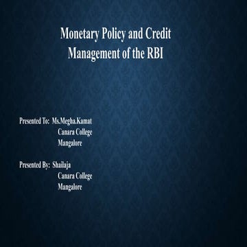 credit management and monetary policy of RBI | PPT