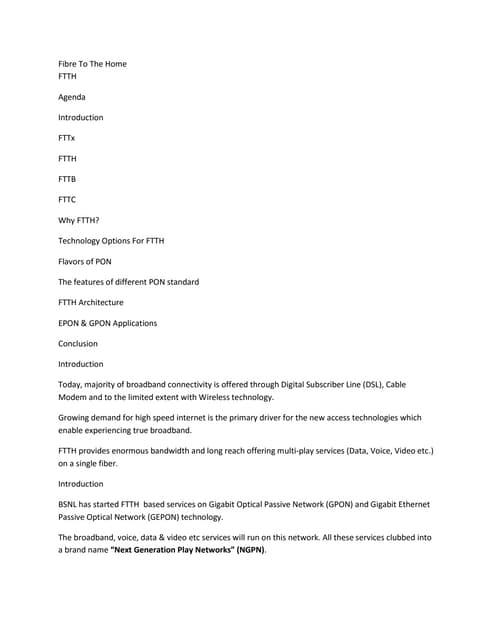 Fiber to the home | PPT