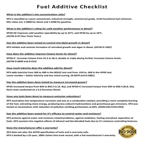 Fuel Additive Checklist | PDF