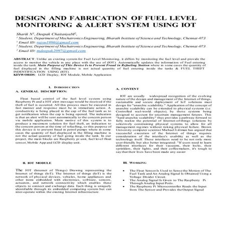 Fuel level monitoring & alert system using iot | DOC