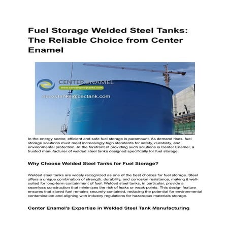 Center Enamel's Ethanol Storage Tanks – Engineered for Safety ...