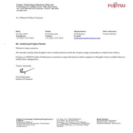 Fujitsu partner letter. | PDF