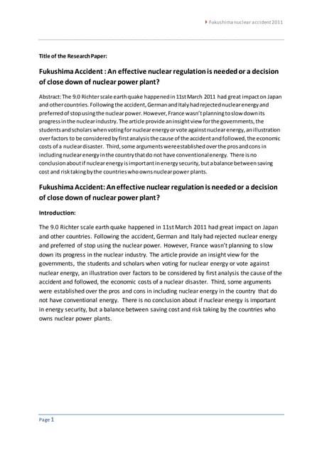 Fukushima Daiichi nuclear disaster | PPTX