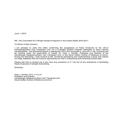 Fulbright acceptance letter | DOC