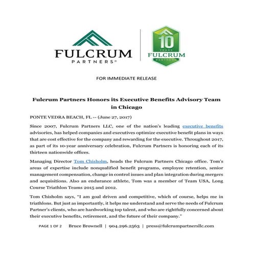 Fulcrum Partners Honors its Executive Benefits Advisory Team in Chicago ...