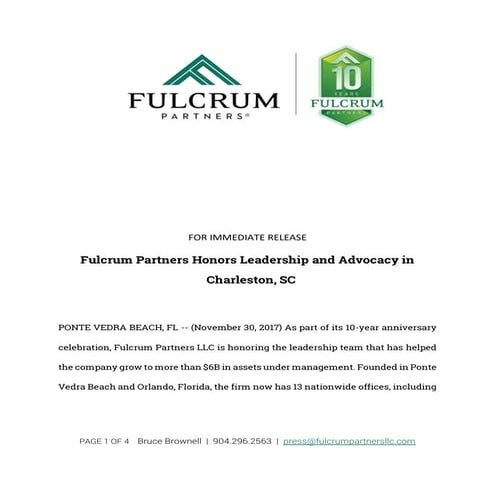Fulcrum partners honors leadership and advocacy in charleston sc | PDF