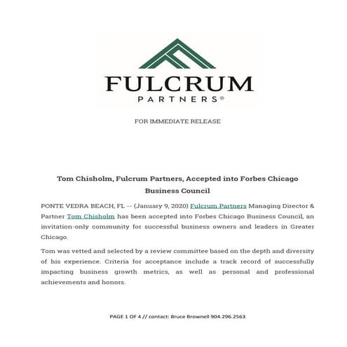 Tom Chisholm, Fulcrum Partners, Accepted into Forbes Chicago Business ...