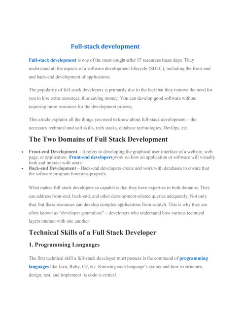 Introduction about Full stack Development | PPT Introduction about Full stack Development | PPT