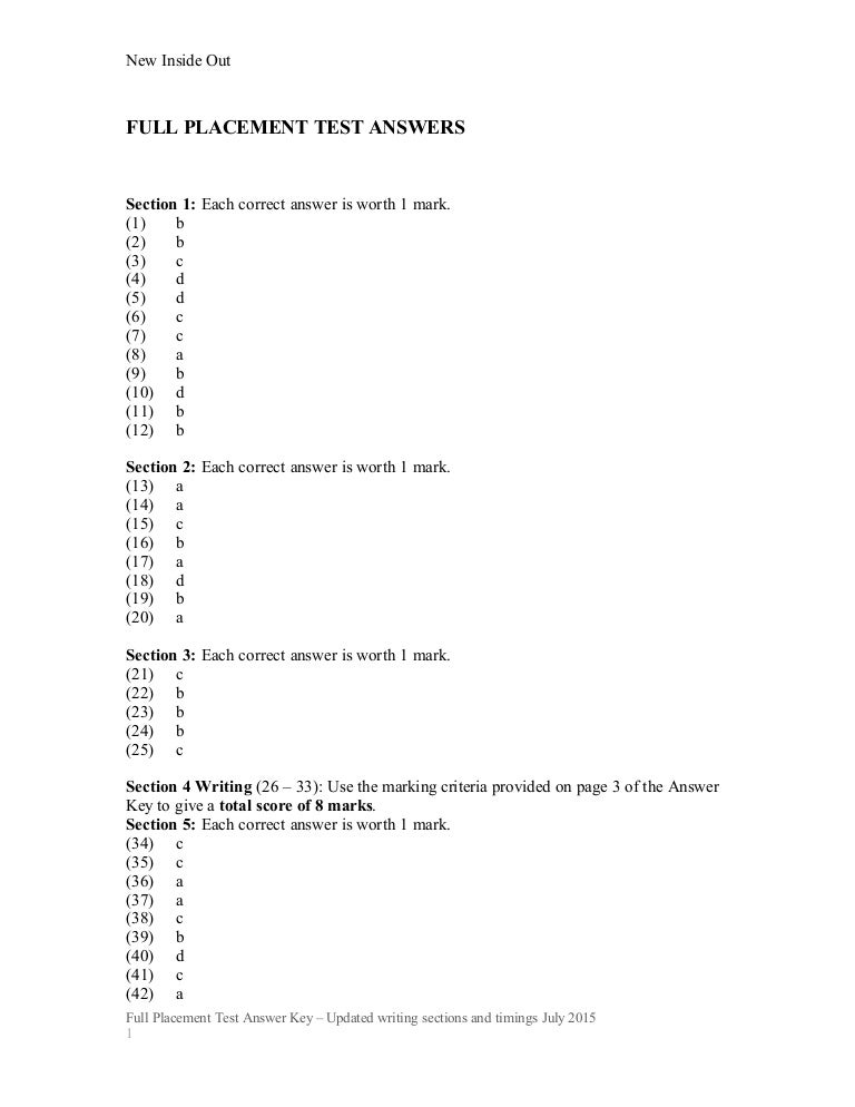 Full Placement test answer key Updated july 2015 full-placement-test-answer-key-updated-july-2015