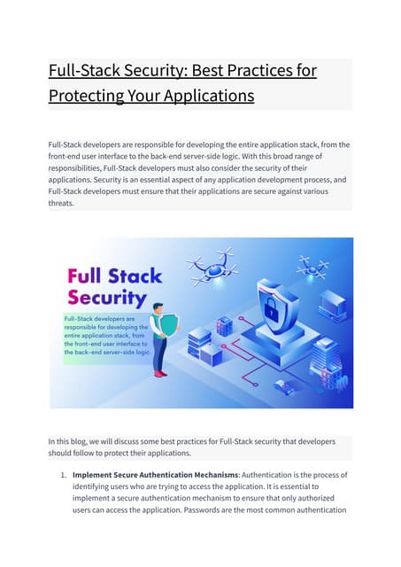 Full Stack Security Best Practices For Protecting Your Applicationspdf