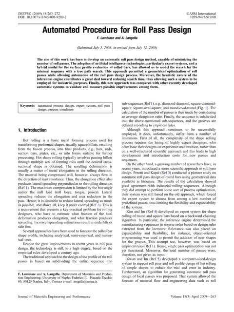 Roll pass design in continuous bar mills | PDF