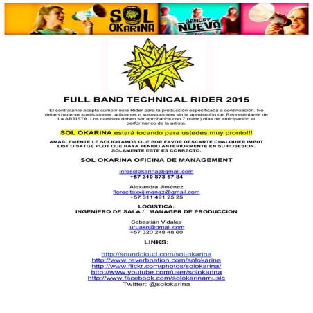 Full band technical rider 2015 ago