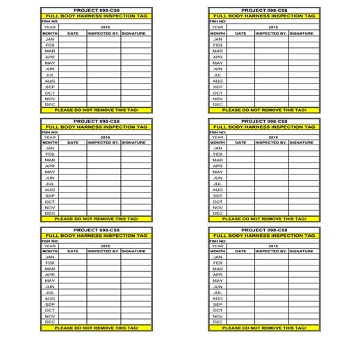 Full body harness inspecetion tag | PDF