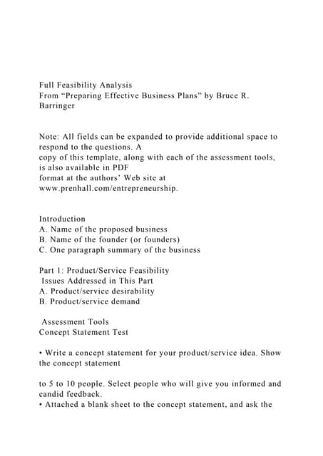 BUSINESS CONCEPT FEASIBILITY ANALYSISASSESSMENTPRODUCTSERV | DOCX | Business | Business and Finance