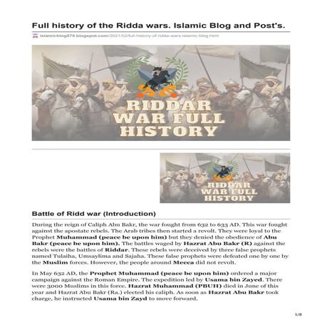 Full history of the ridda wars. islamic history and wers | PDF