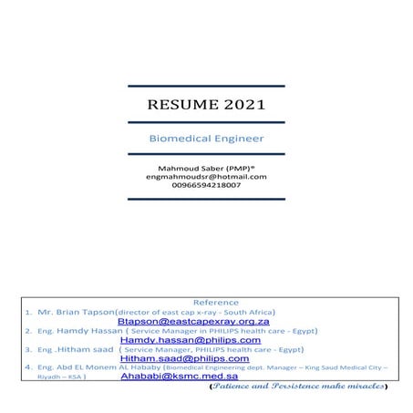 biomedical engineer resume 2021 mahmoud saber | PDF