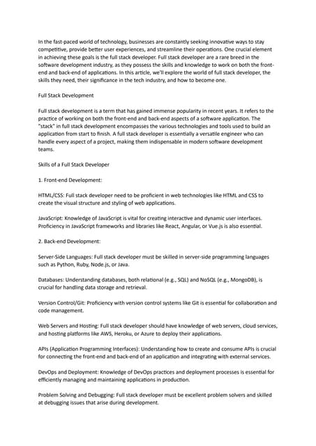 The Complete Full Stack Developer: Skills and Strategies | PPT