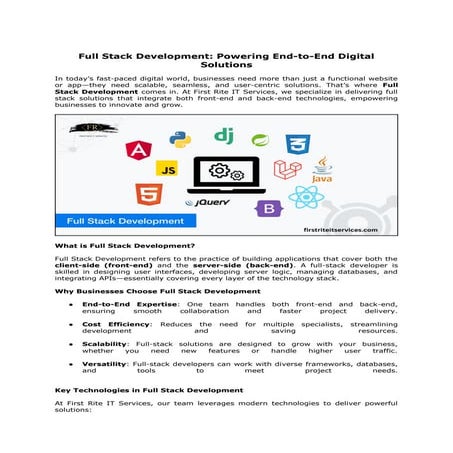 Full Stack Development Services | First Rite IT Solutions | DOCX