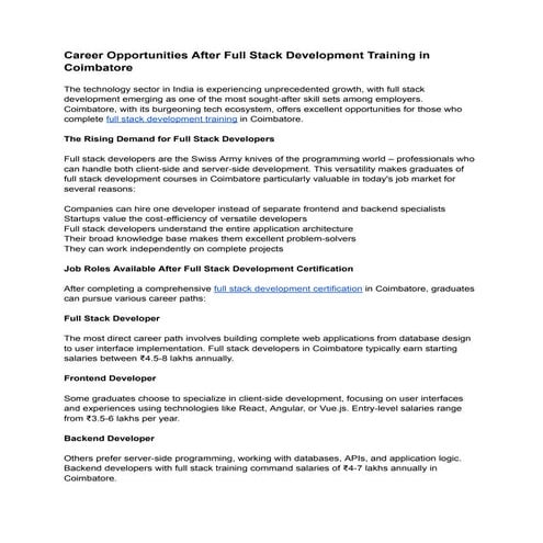 Full Stack Development Training in Coimbatore | PDF