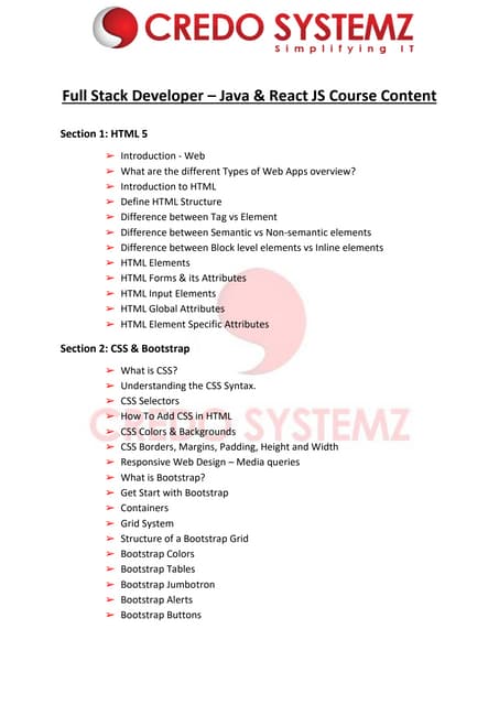 Full Stack ReactJS Java Development Course Content.pdf Full Stack ReactJS Java Development Course Content.pdf