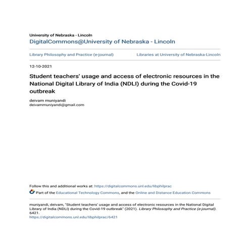 Student teachers' usage and access of electronic resources in the ...