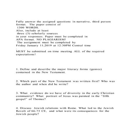 Fully answer the assigned questions in narrative, third person f | DOCX