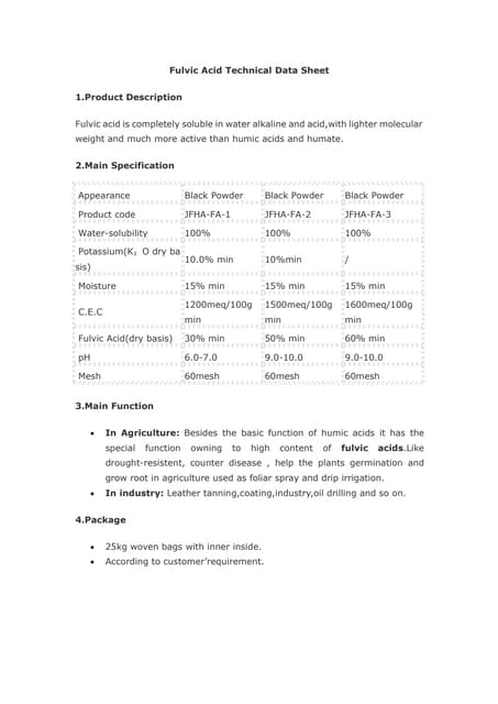 Bio fulvic acid technical data sheet | PDF
