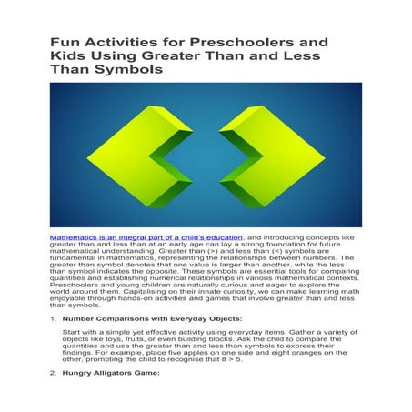 Fun Activities for Preschoolers and Kids Using Greater Than and Less ...
