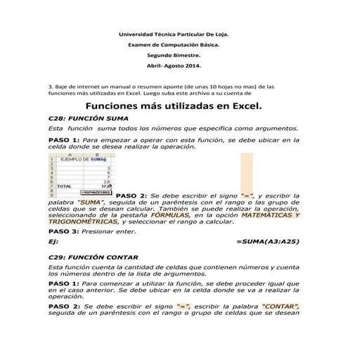 Funciones mas utilizadas de excel | DOCX | Technology & Computing