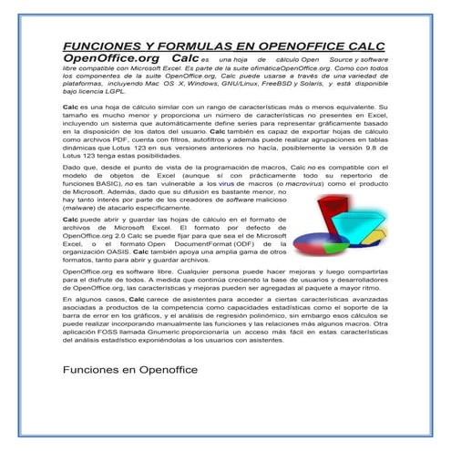 Funciones y formulas en openoffice calc | PDF