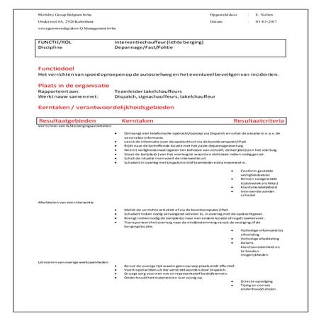 Functieprofiel interventiechauffeur belgie | DOCX