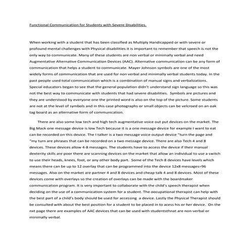 Functional communication for students with severe disabilities | DOCX ...