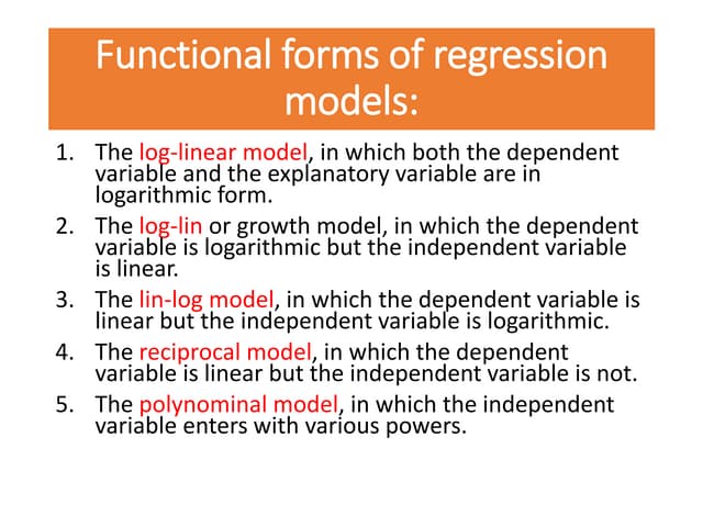Functional Forms of Regression Models | Eonomics | PPTX