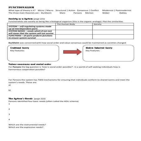Functionalism work sheet | DOCX