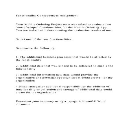 Functionality Consequences AssignmentYour Mobile Ordering Proj.docx