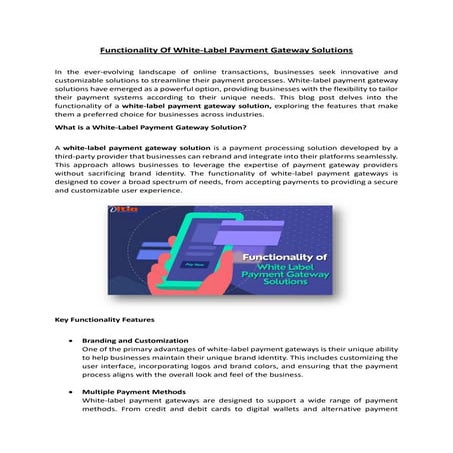 Functionality Of White-Label Payment Gateway Solutions | PDF