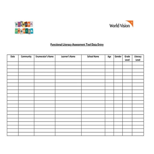 Functional literacy assessment tool data entry | PDF