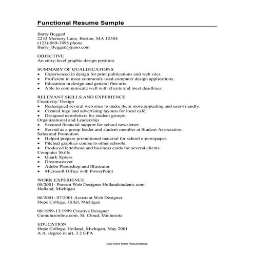 Functional resume sample | PDF